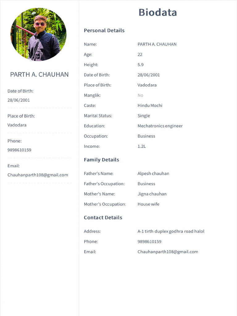Parth A. Chauhan's Biodata | PDF