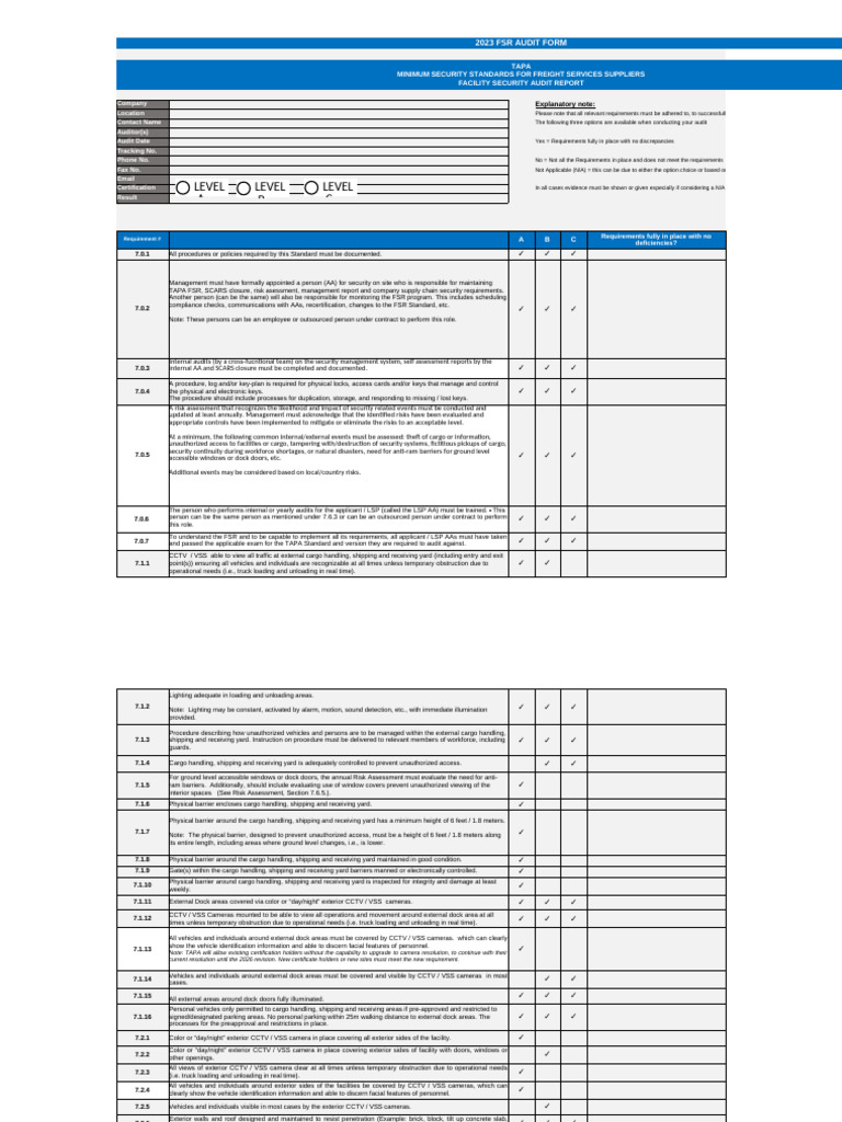 2023 Tapa FSR Audit Form - Final | PDF | Computer Security | Security