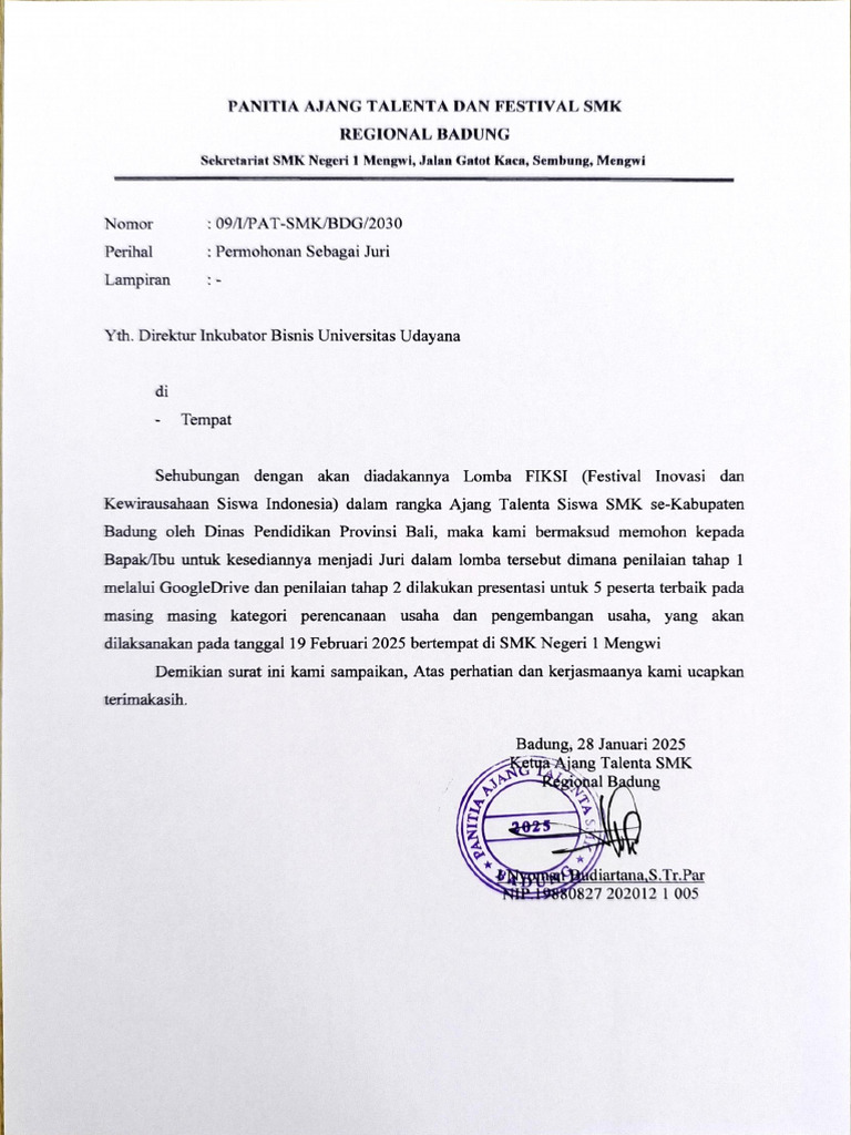 Surat Permohonan Juri | PDF