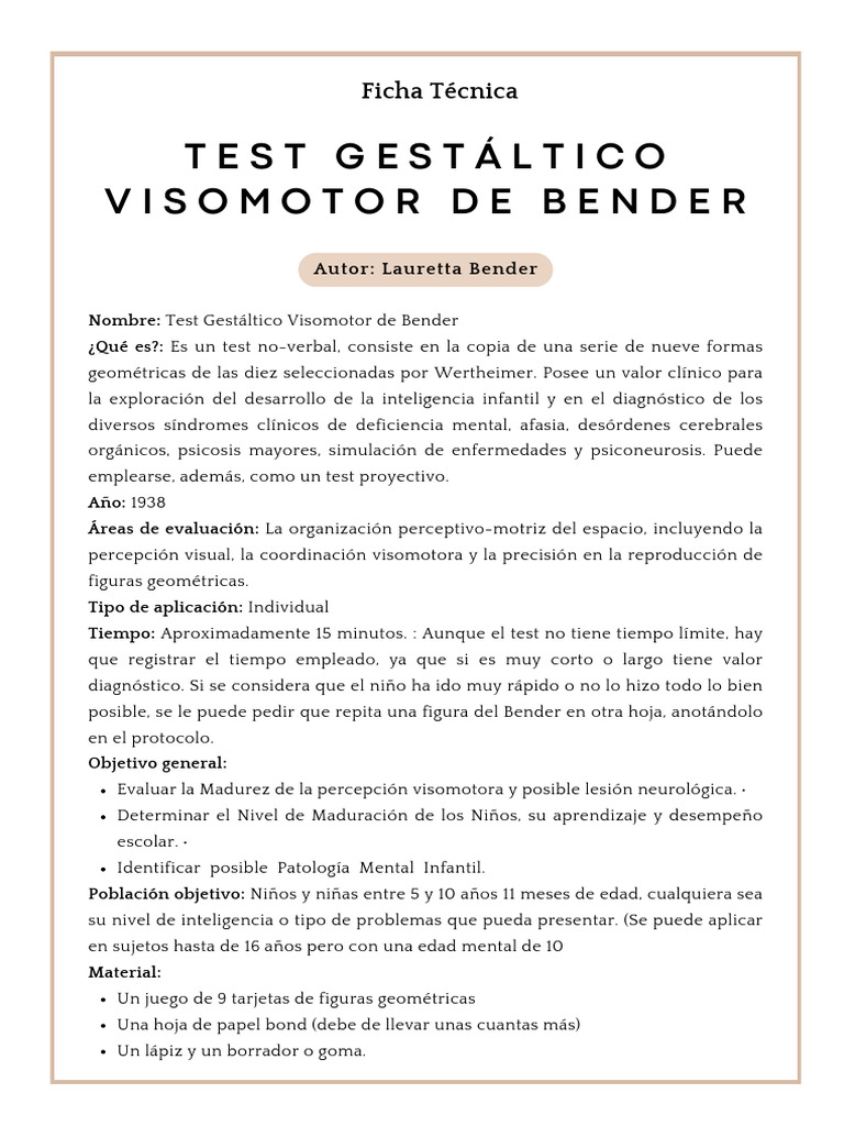 Test Gestáltico Visomotor de Bender | PDF | Ciencias del comportamiento ...