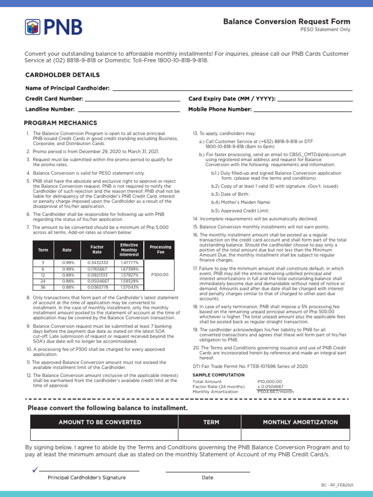 Balance Conversion Request Form FEB2021 v3 | PDF | Credit Card | Money