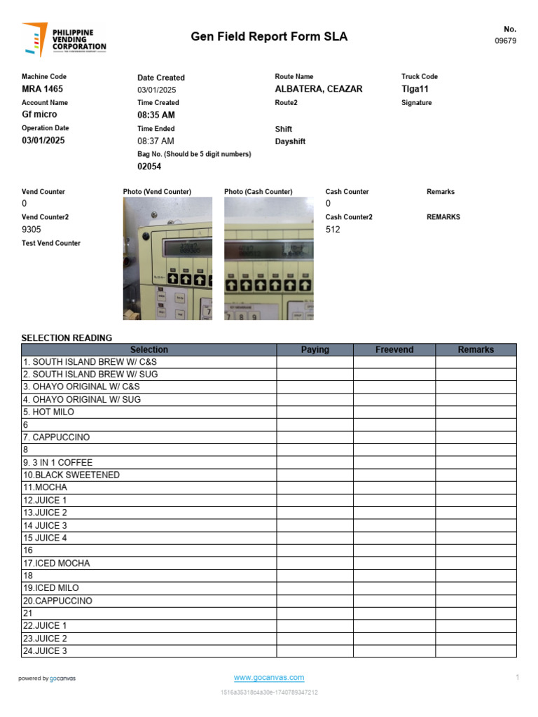20250303-082114-03_01_2025_Gen_Field_Report_Form_SLA | PDF | Coffee | Drink