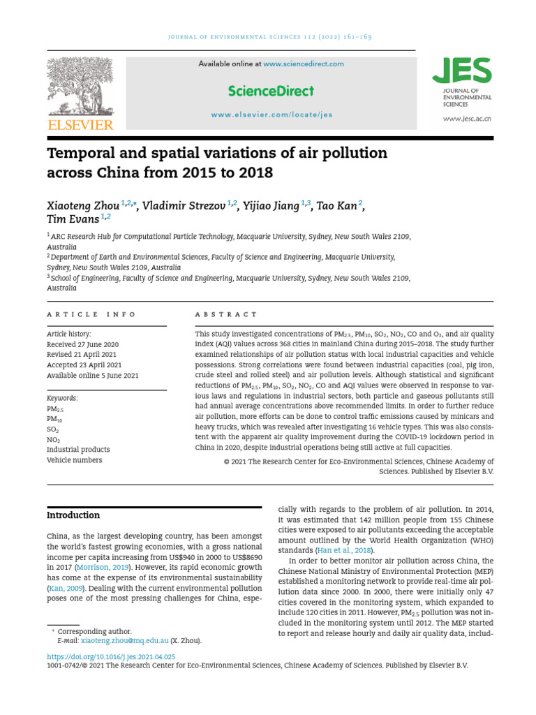 Temporal and Spatial Analysis of Air Pollution Across China From 2015 To 2018 | PDF ...