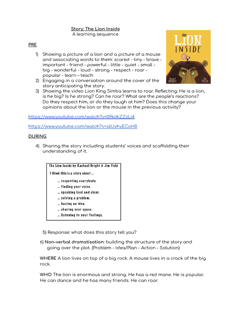The Lion Inside: A Learning Sequence | PDF | Mouse | Lion