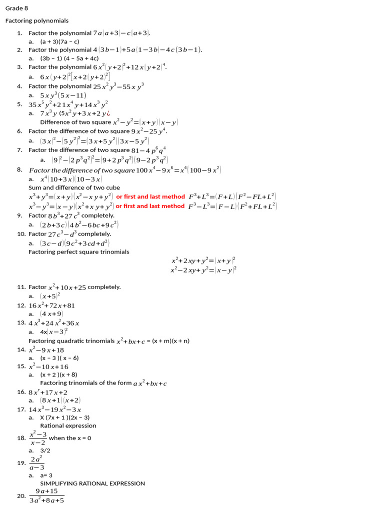 Grade 8 - Math Reviewer Formula Question and Answer | PDF | Elementary ...