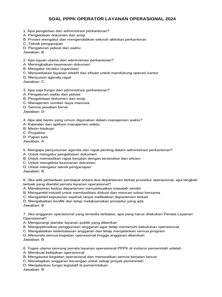 Soal PPPK Operator Layanan Operasional 20243 | PDF