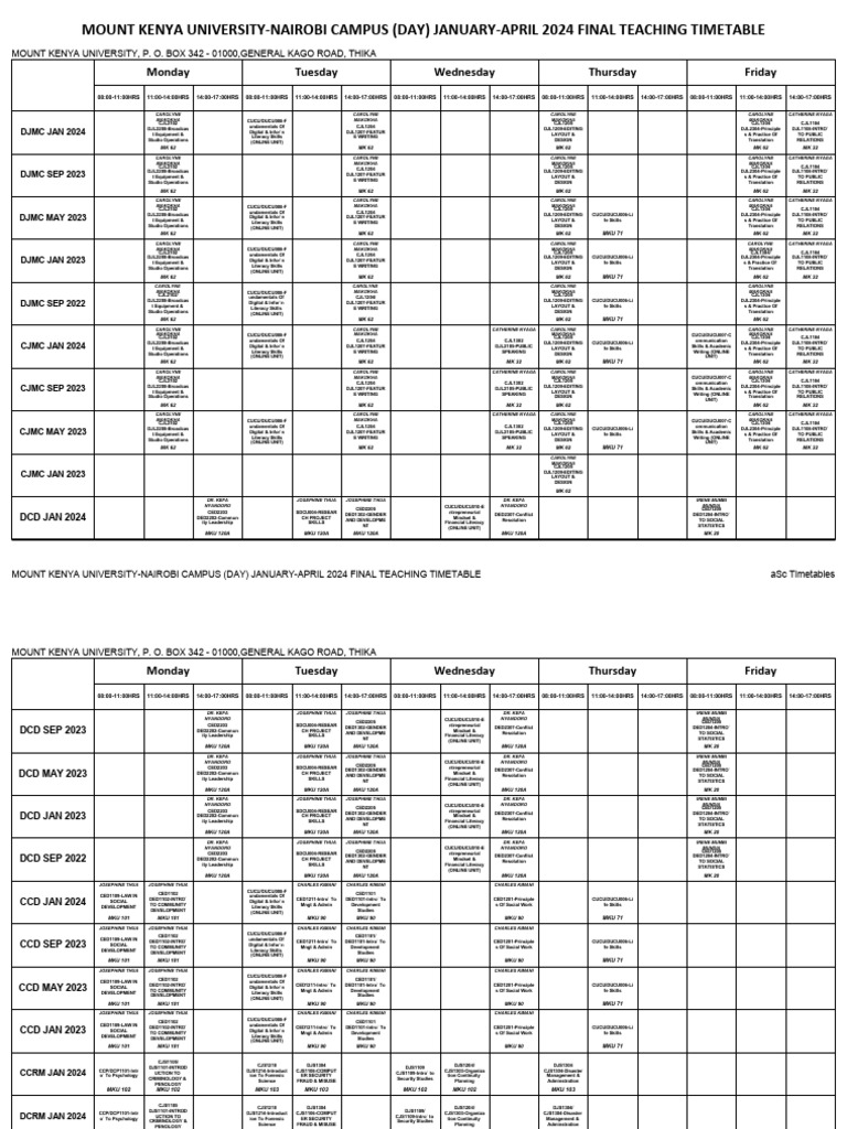 DAY JANUARY-APRIL 2024 FINAL TEACHING TIMETABLE | PDF