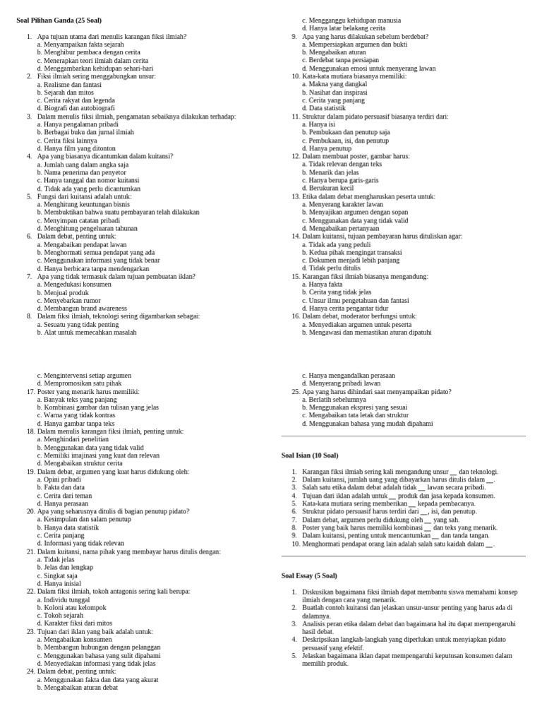 Latihan Soal ATS 2 Kelas 6 Mapel Bahasa Indonesia | PDF