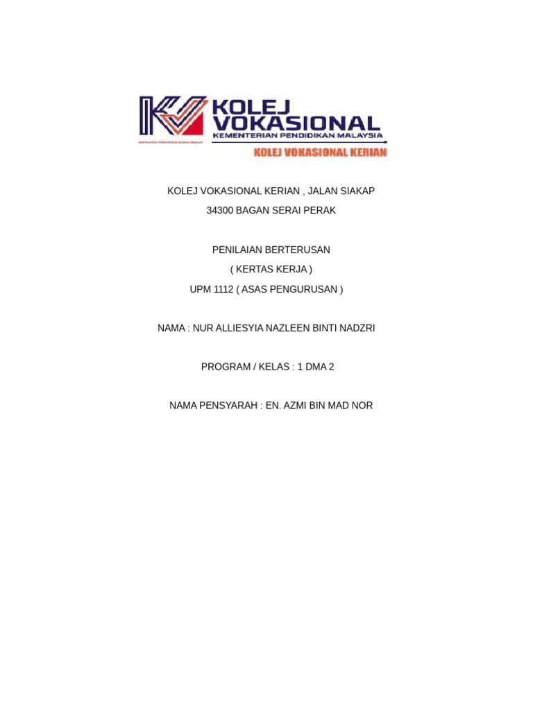 Muka Depan Asas Pengurusan | PDF