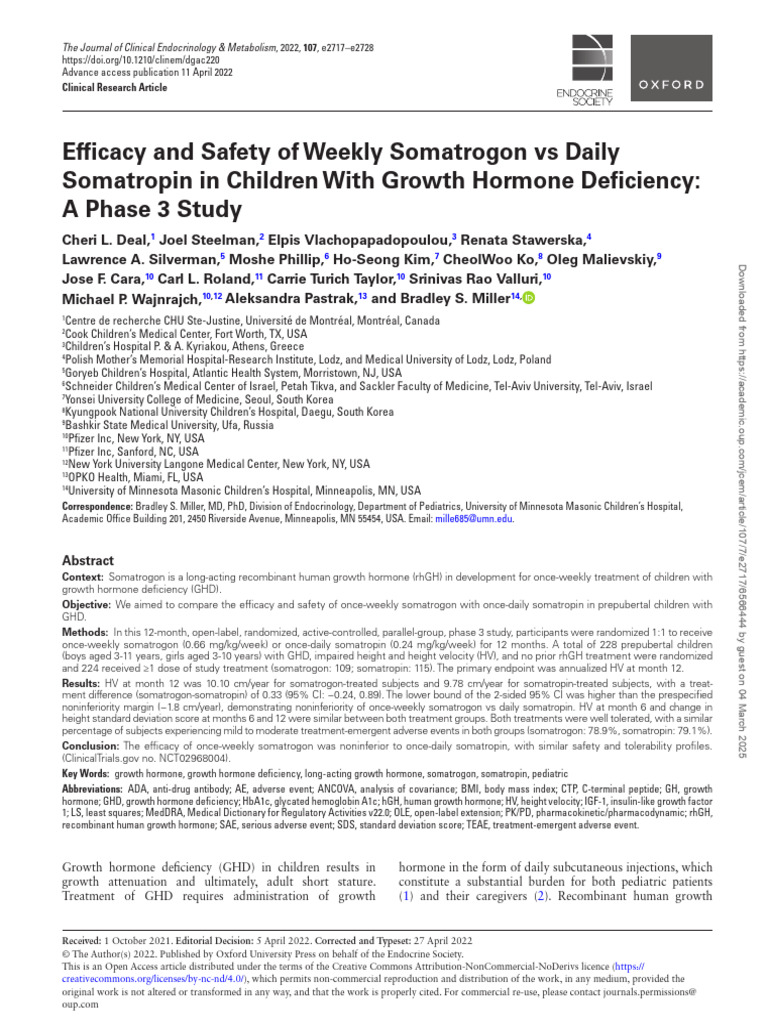 Efficacy and Safety of Weekly Somatrogon vs Daily | PDF | Growth ...