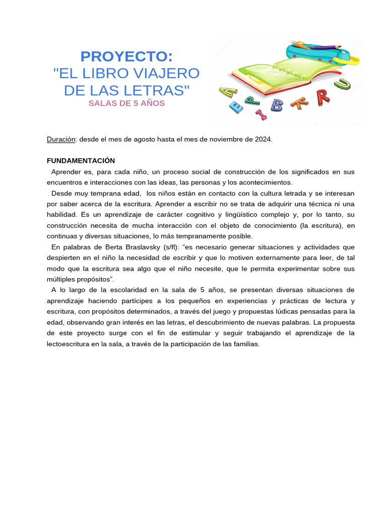 Proyecto - El Libro Viajero de Las Letras | PDF | Aprendizaje | Escritura