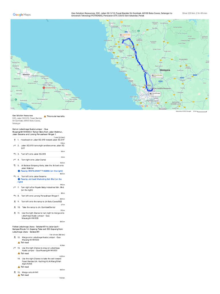 Driving Directions to Universiti PETRONAS | PDF | Road | Road ...