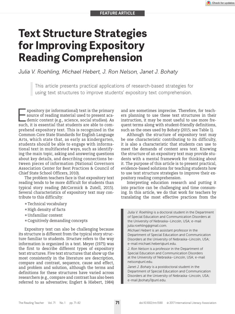 The Reading Teacher - 2017 - Roehling | PDF | Reading Comprehension ...