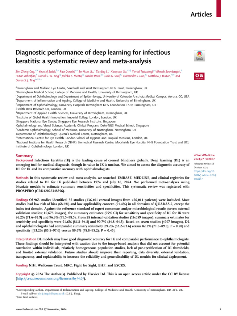 Diagnostic Performance of Deep Learning For Infectious Keratitis A ...