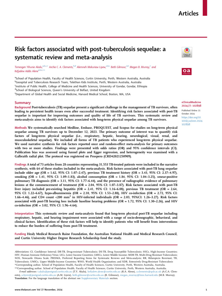 Risk Factors Associated With Post Tuverculosis Sequelae A Systematic Review and Meta Analysis ...
