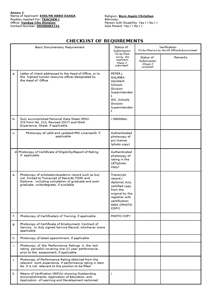 Annex C Checklist and Omnibus | PDF