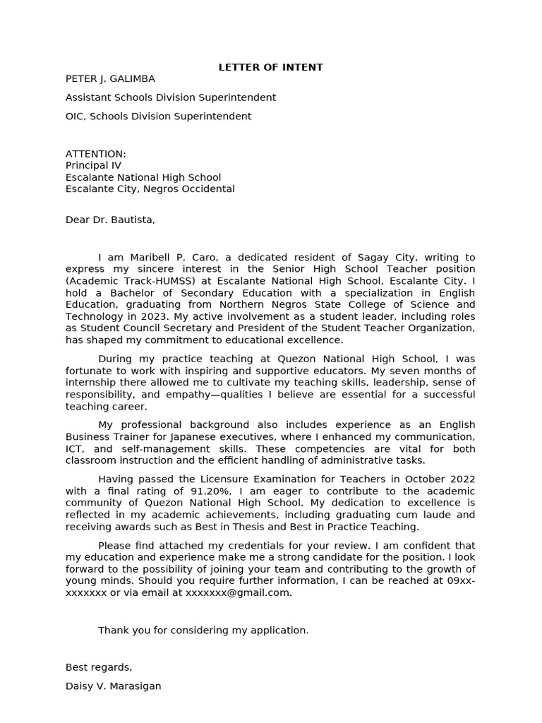 Letter of Intent Version 1 | PDF