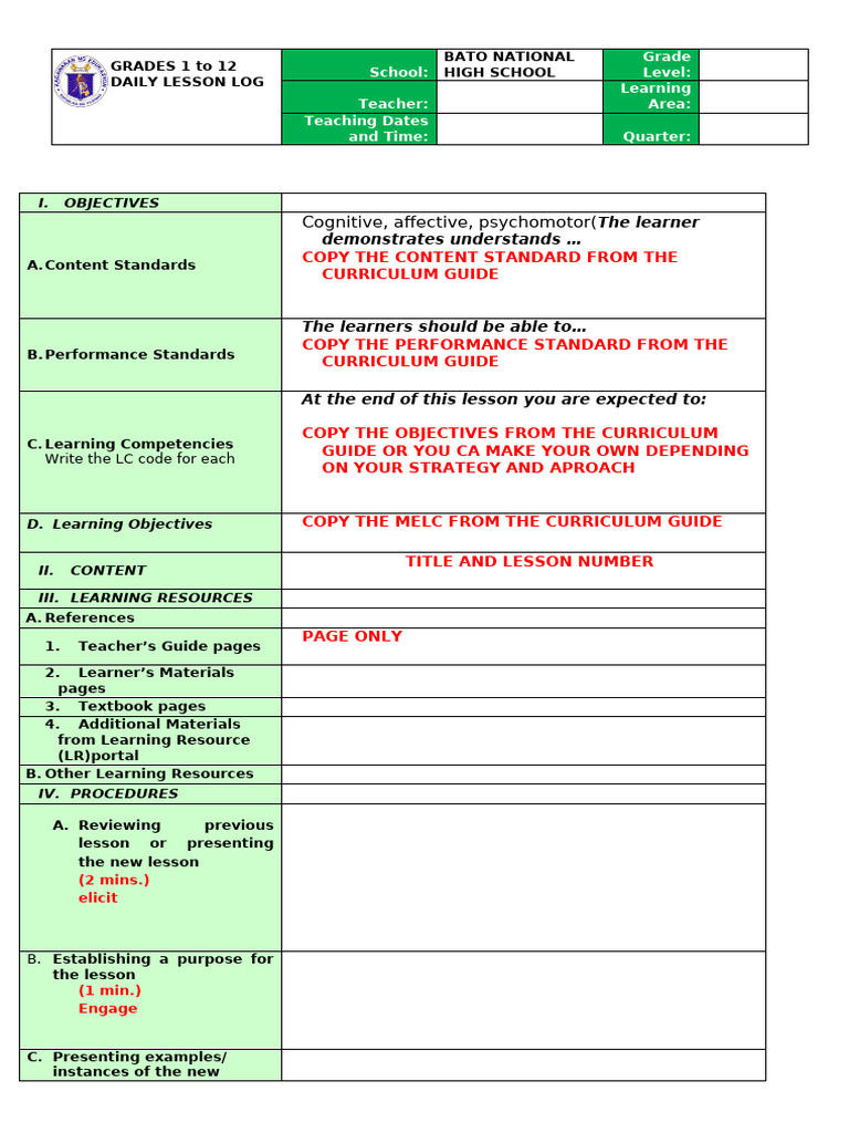 Lesson Plan Blank Format | PDF | Learning | Curriculum