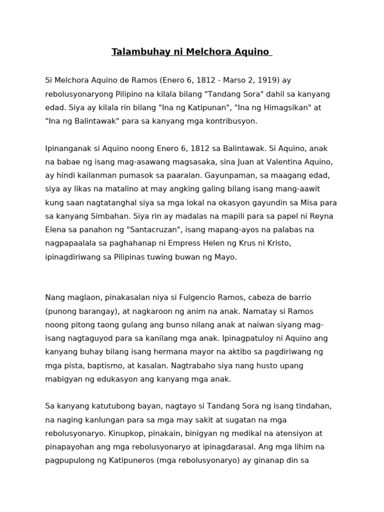 Talambuhay Ni Melchora Aquino | PDF