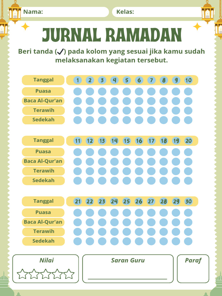 Hijau Kreatif Ilustrasi Lembar Kerja Jurnal Ramadan | PDF