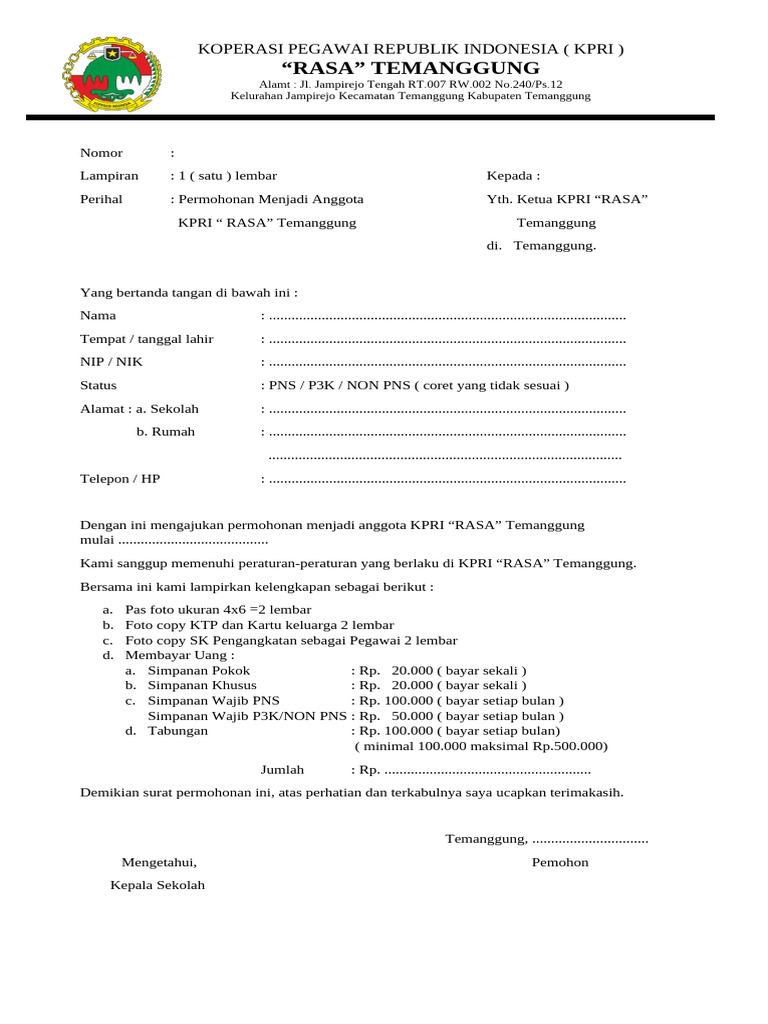 Surat Permohonan Jadi Anggota | PDF