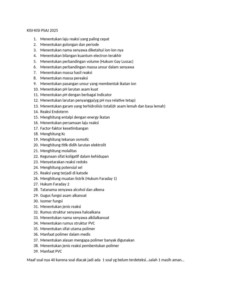 Kisi-Kisi Psaj 2025 | PDF