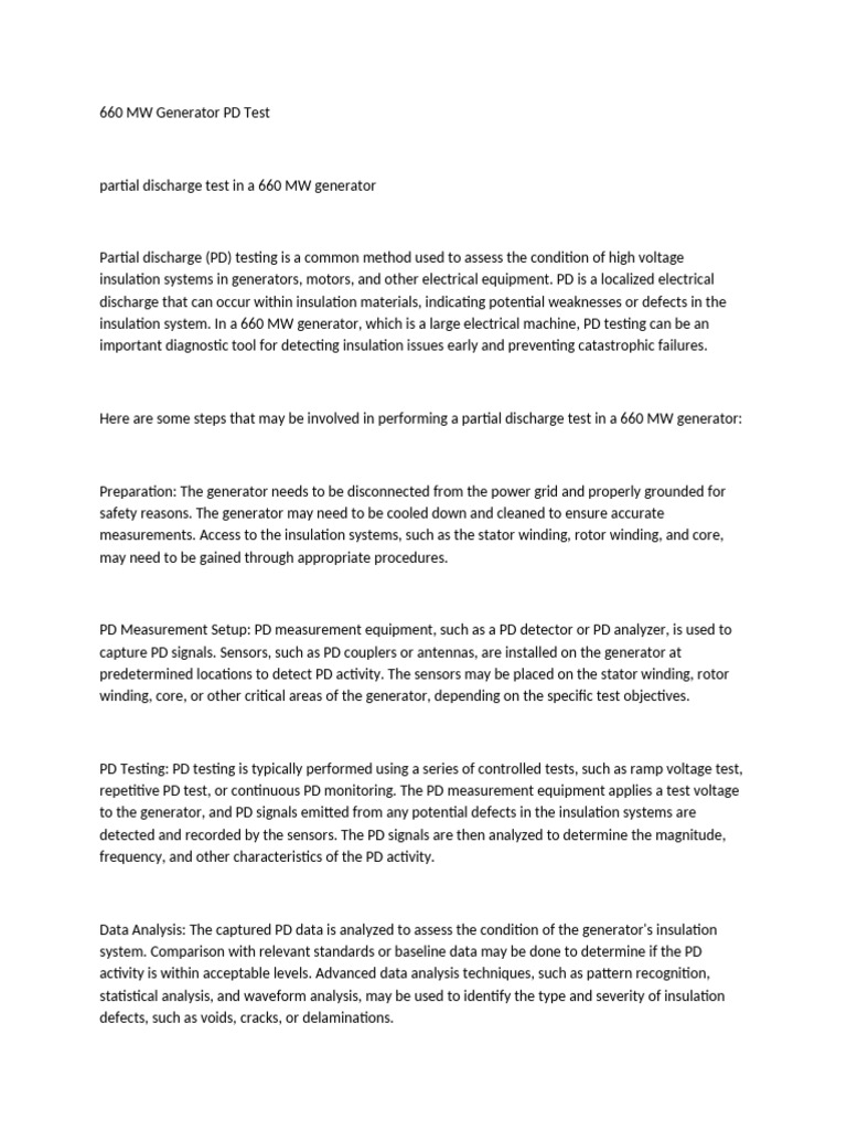 660 MW Generator Partial Discharge Test | PDF | Electric Generator | Sensor