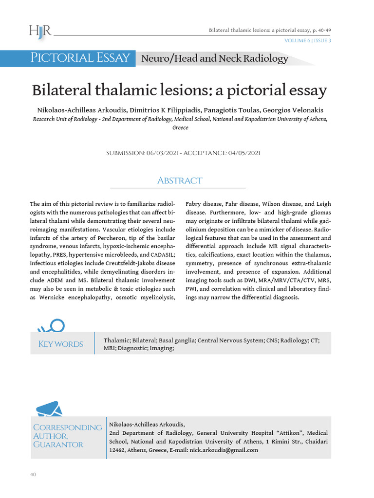 Bilateral Thalamic Lesions A Pictorial Essay | PDF | Thalamus ...