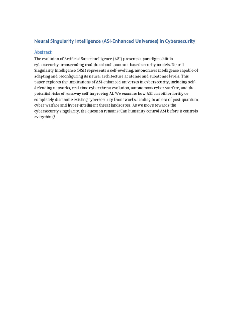 Neural Singularity Intelligence Abstract | PDF