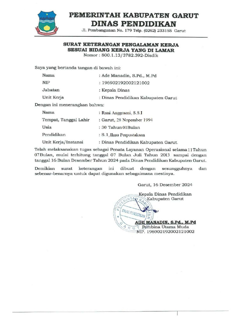 Buka Rani Suket Pengalaman Kerja Bidang | PDF