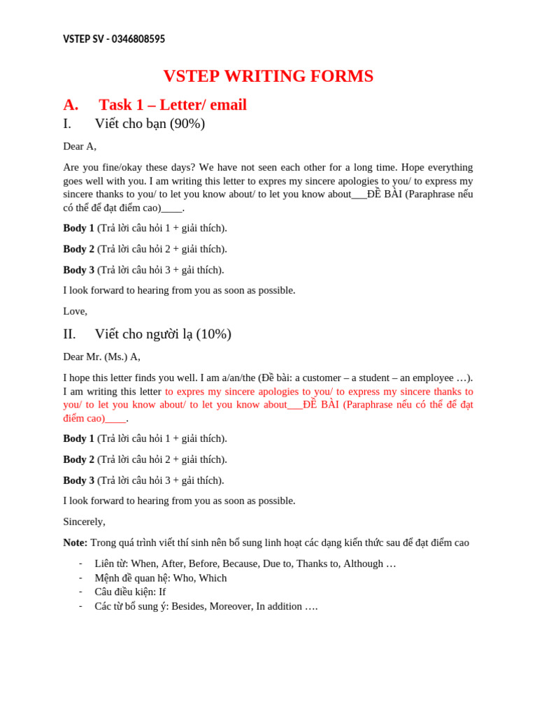 Vstep Writing Forms Vstep SV | PDF