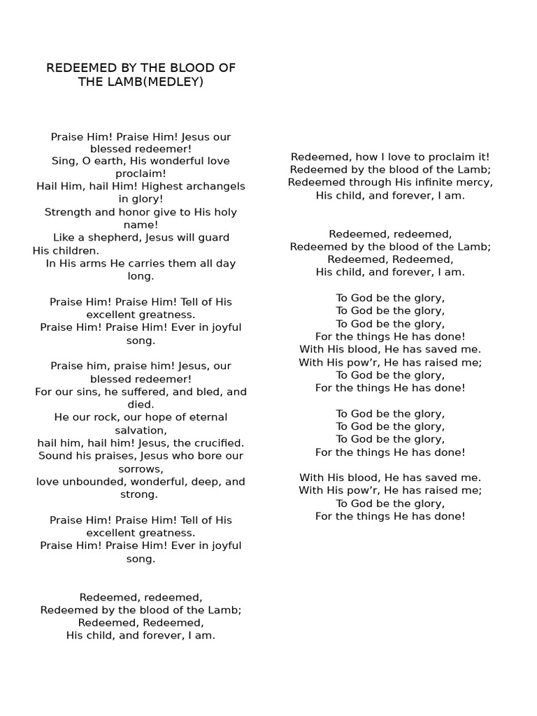 Redeemed by the Blood of the Lamb Hymn | PDF