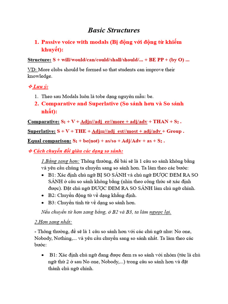 Basic Structures: 1. Passive voice with modals (Bị động với động từ khiếm khuyết) | PDF