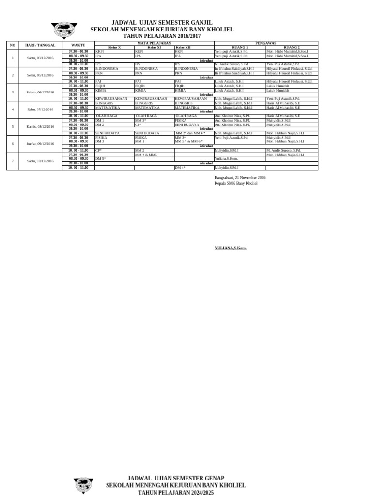 Jadwal semester Gnp 2425 | PDF