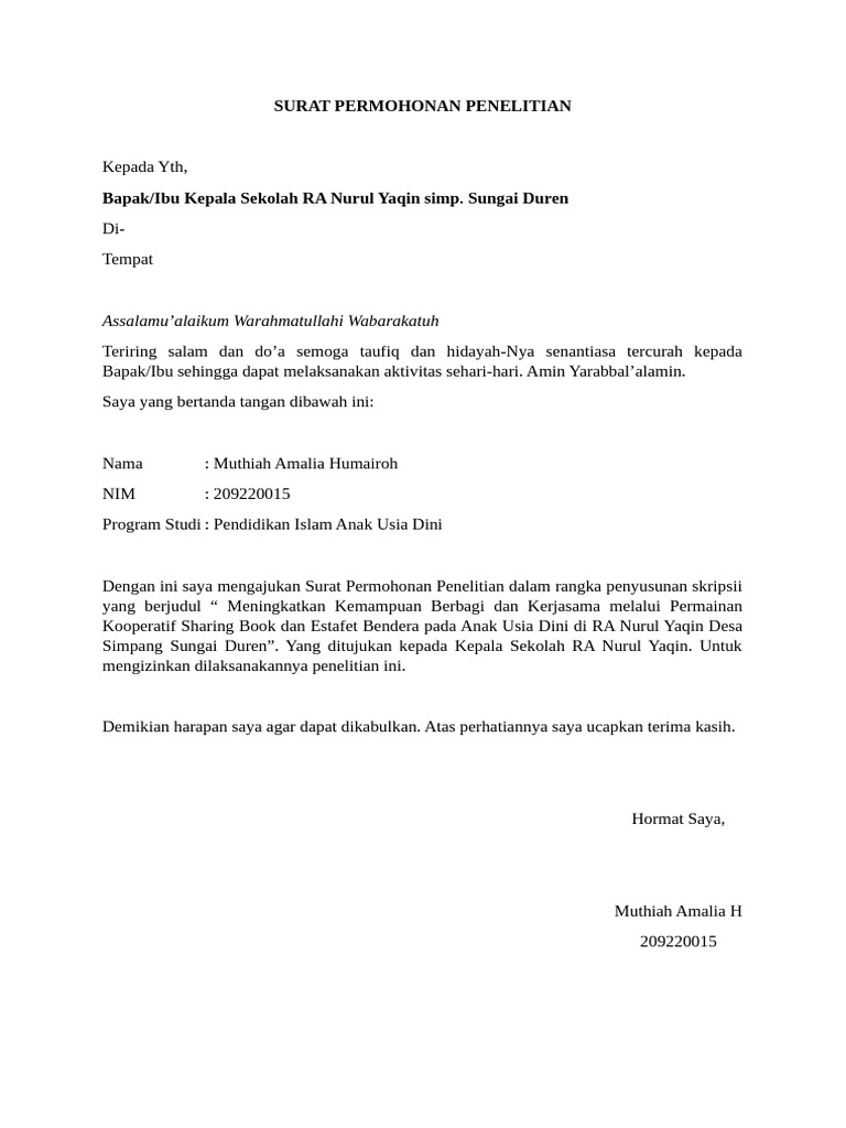 SURAT PERMOHONAN PENELITIAN Muthiii | PDF