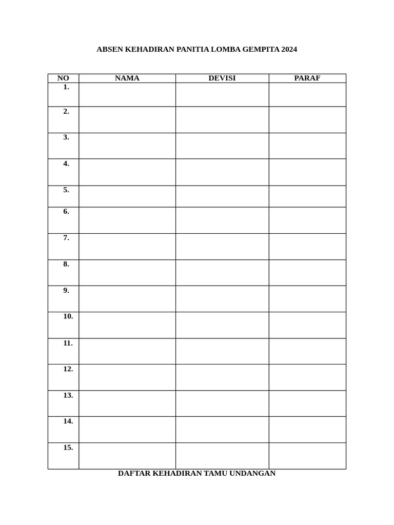 Absen Kehadiran Panitia Lomba Gempita 2024 | PDF