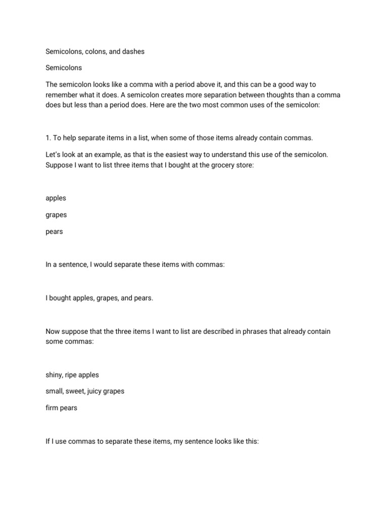 Use of Semicolons, Colons | PDF | Comma | Sentence (Linguistics)