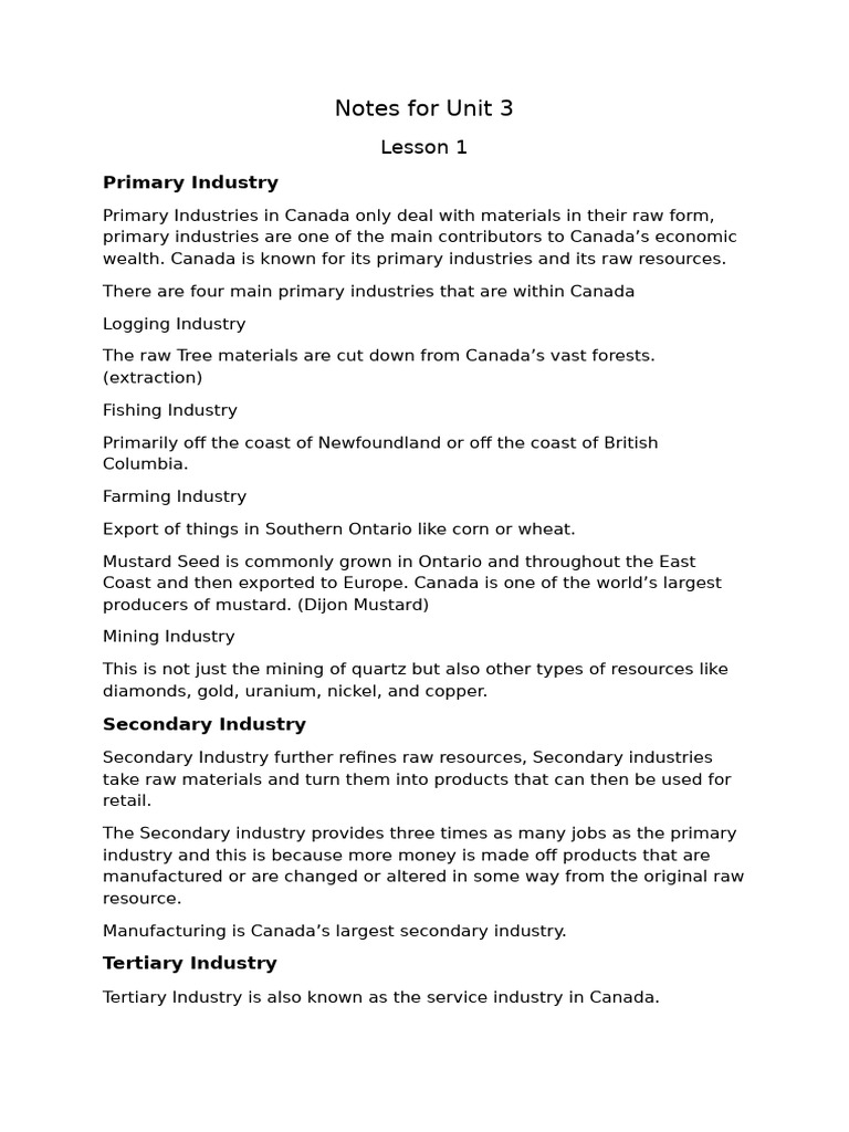 Notes for Grade 9 Unit 3 Geography Test | PDF | Canada | Tertiary ...