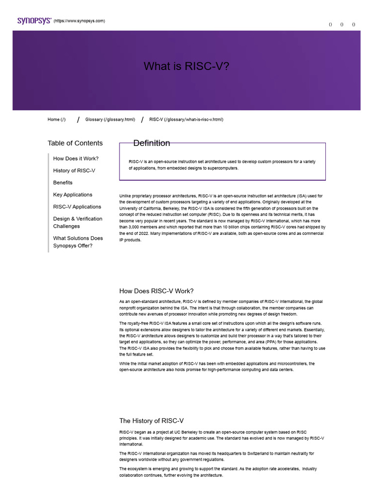 What Is RISC-V - How Does It Work - Synopsys | PDF | System On A Chip | Central Processing Unit
