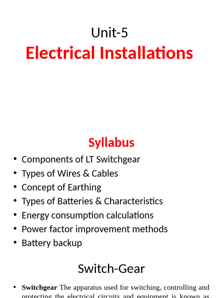 Unit 5 Electrical Installatio | PDF | Rechargeable Battery | Fuse (Electrical)