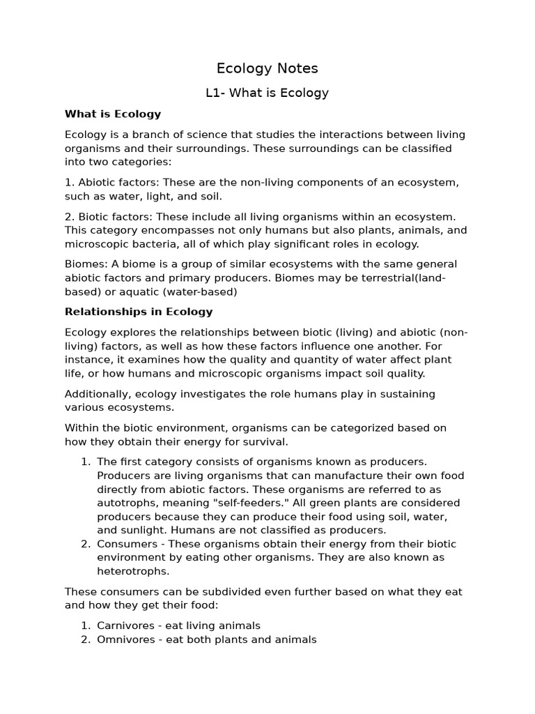 Notes For Grade 9 Ecology Test | PDF