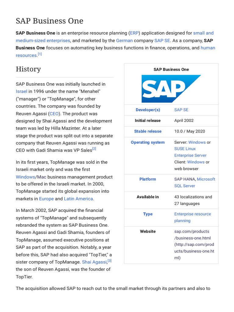SAP Business One - Wikipedia | PDF | Information Technology | Software