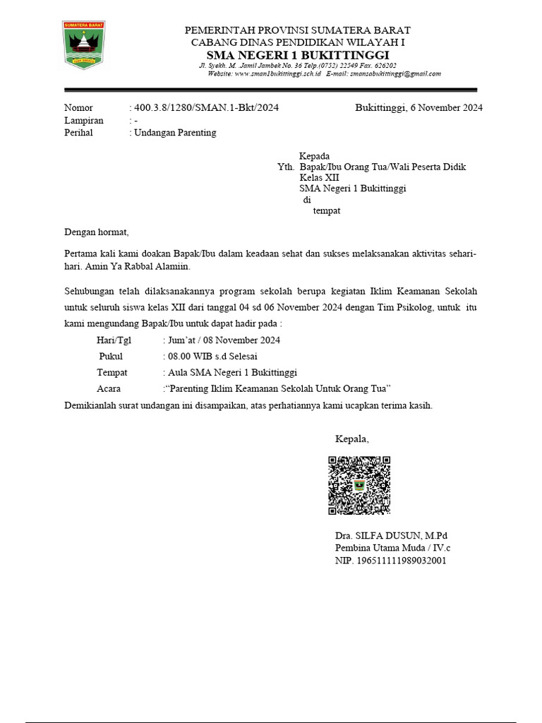 Undangan Parenting SMA Negeri 1 Bukittinggi | PDF