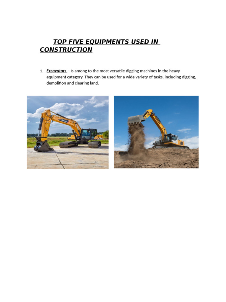 Top 5 Essential Construction Equipments | PDF
