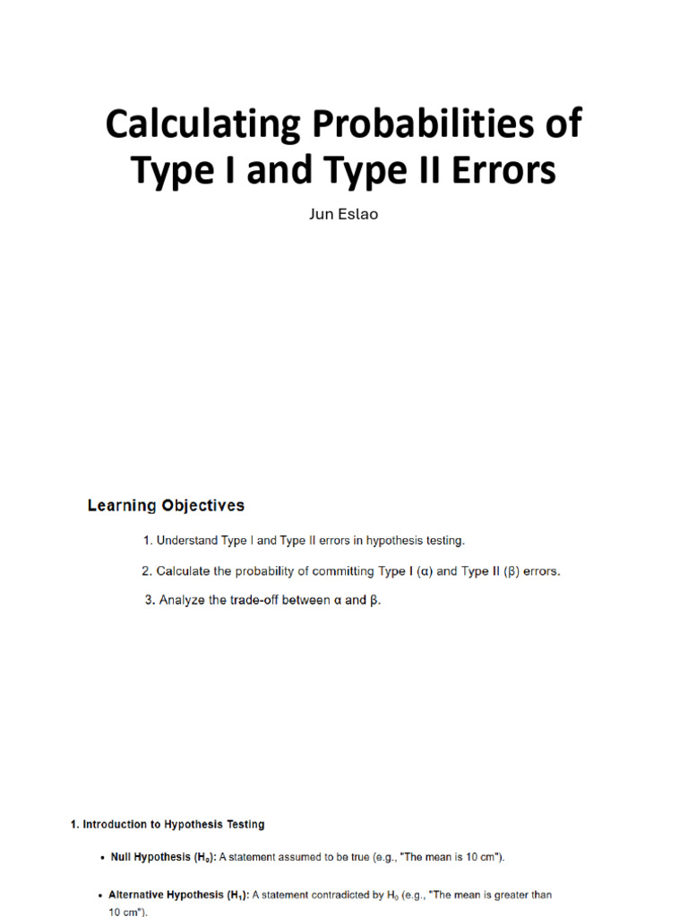 Calculating Probabilities of Type I and Type II | PDF