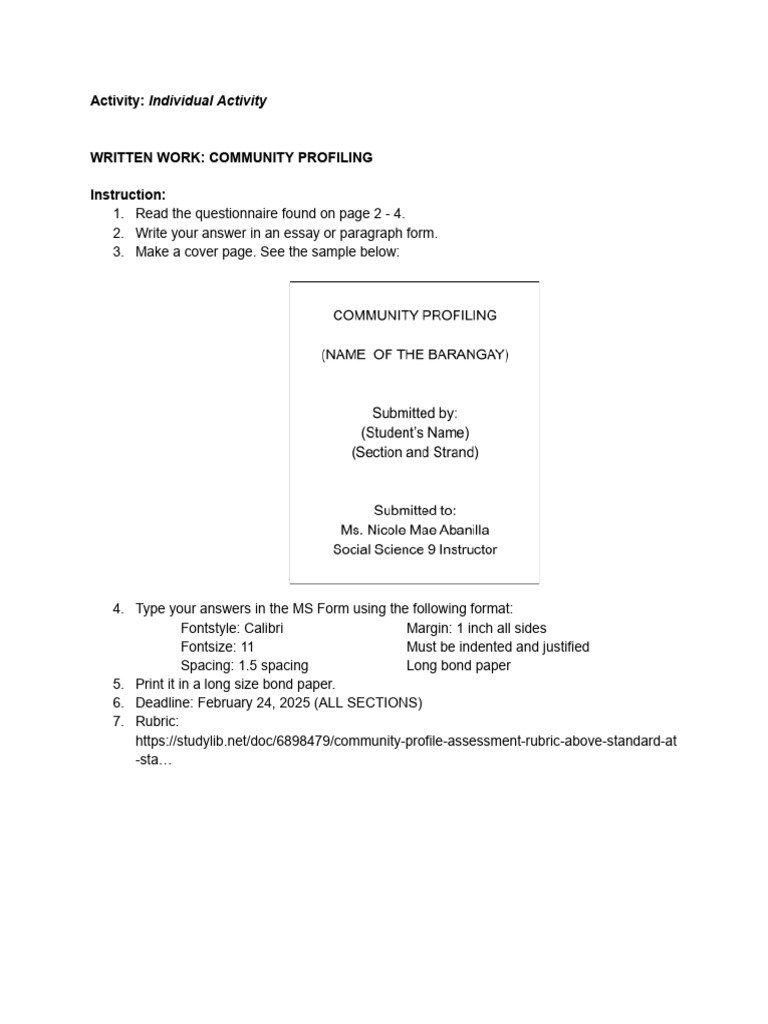 Community Profiling Assignment Guide | PDF