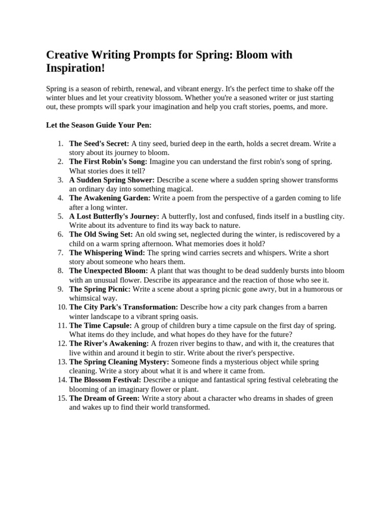 Creative Writing Prompts For Spring | PDF