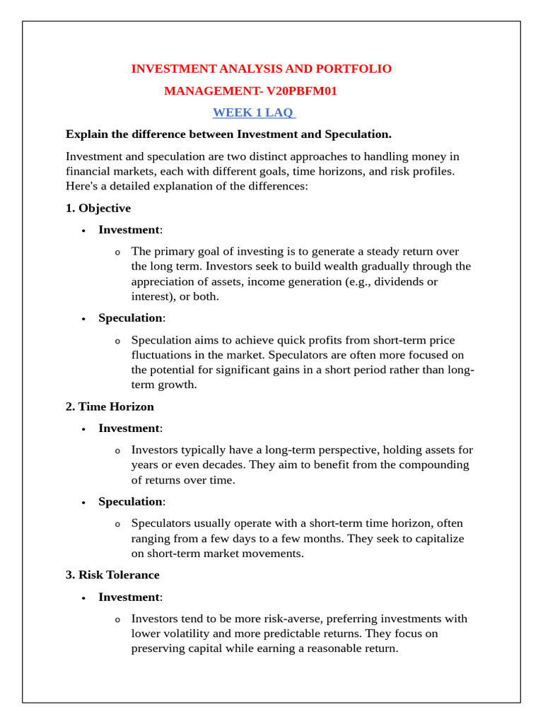 Iapm-V20pbfm01-Week 1 Laq | PDF | Investing | Speculation