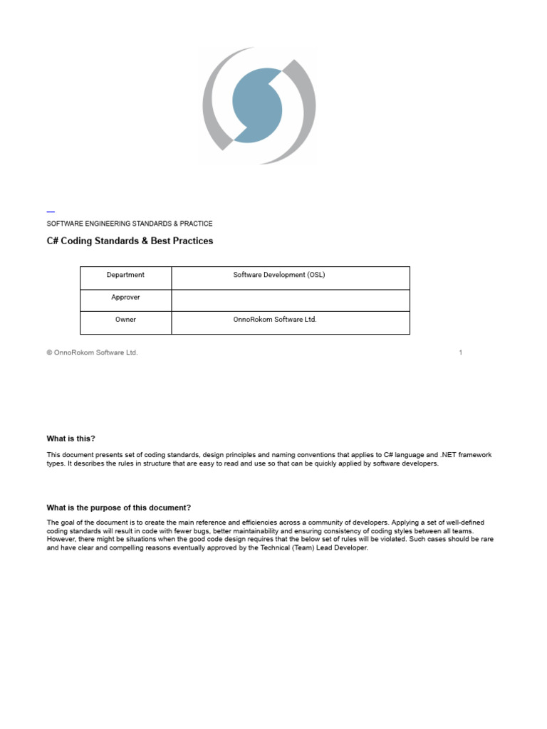 OSL Coding Standard v1.3 | PDF | C Sharp (Programming Language ... OSL Coding Standard v1.3 | PDF | C Sharp (Programming Language ...