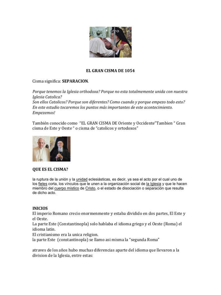 EL GRAN CISMA DE 1054 Oficial | PDF | Iglesia Católica | Iglesia ...